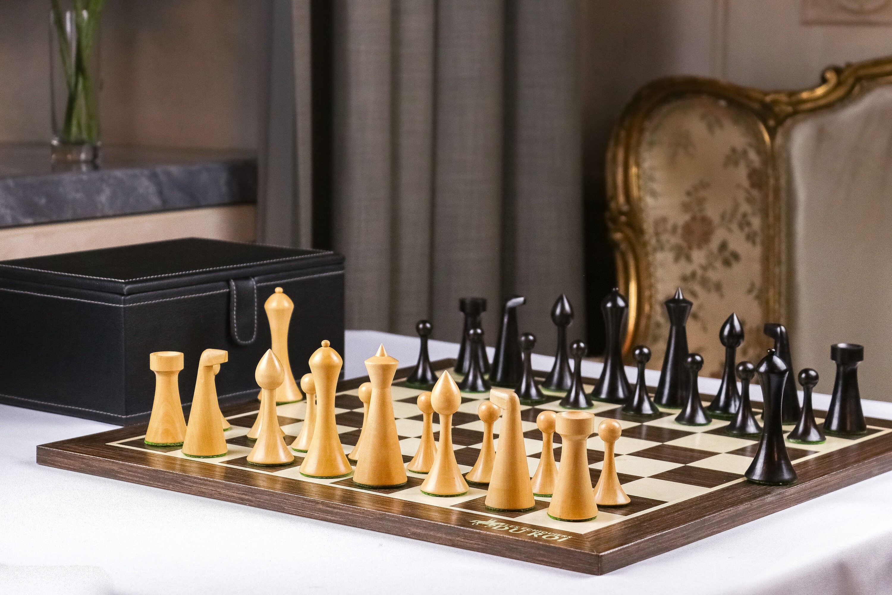 Minimalist Chess Set - Large Ebony Wood Board 48x48cm and Minimalist ...