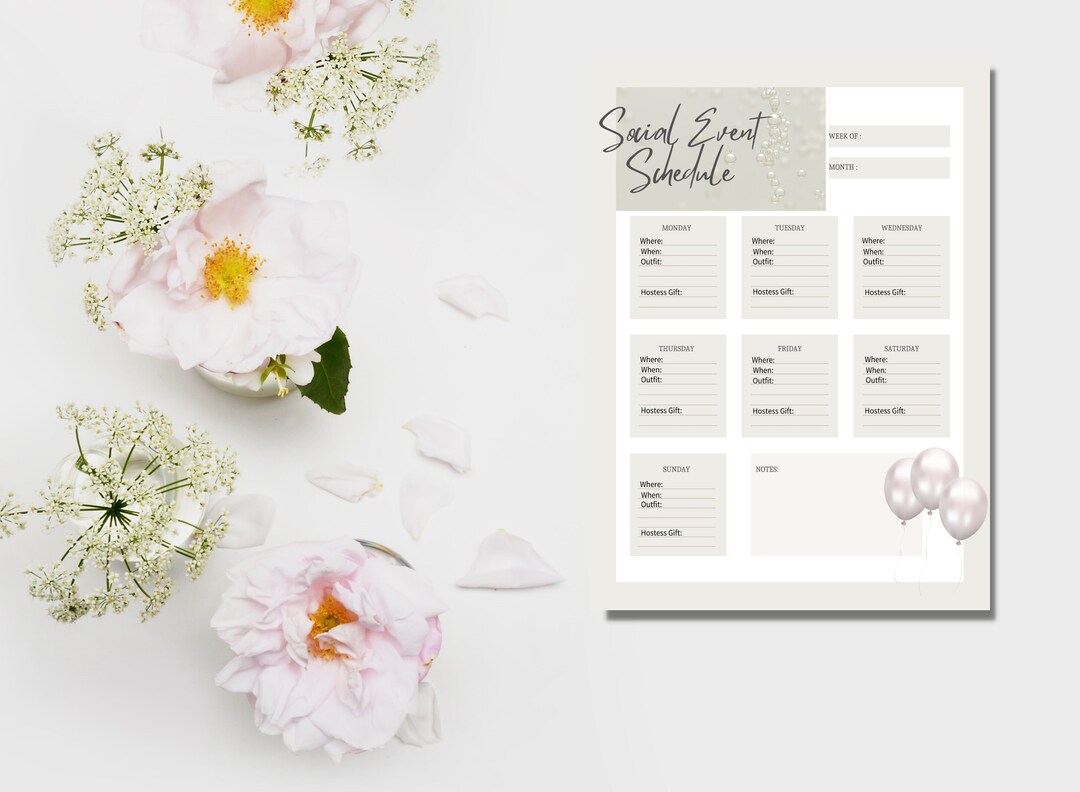 Printable Social Event Schedule Planner, PDF Planner, Instant Download ...