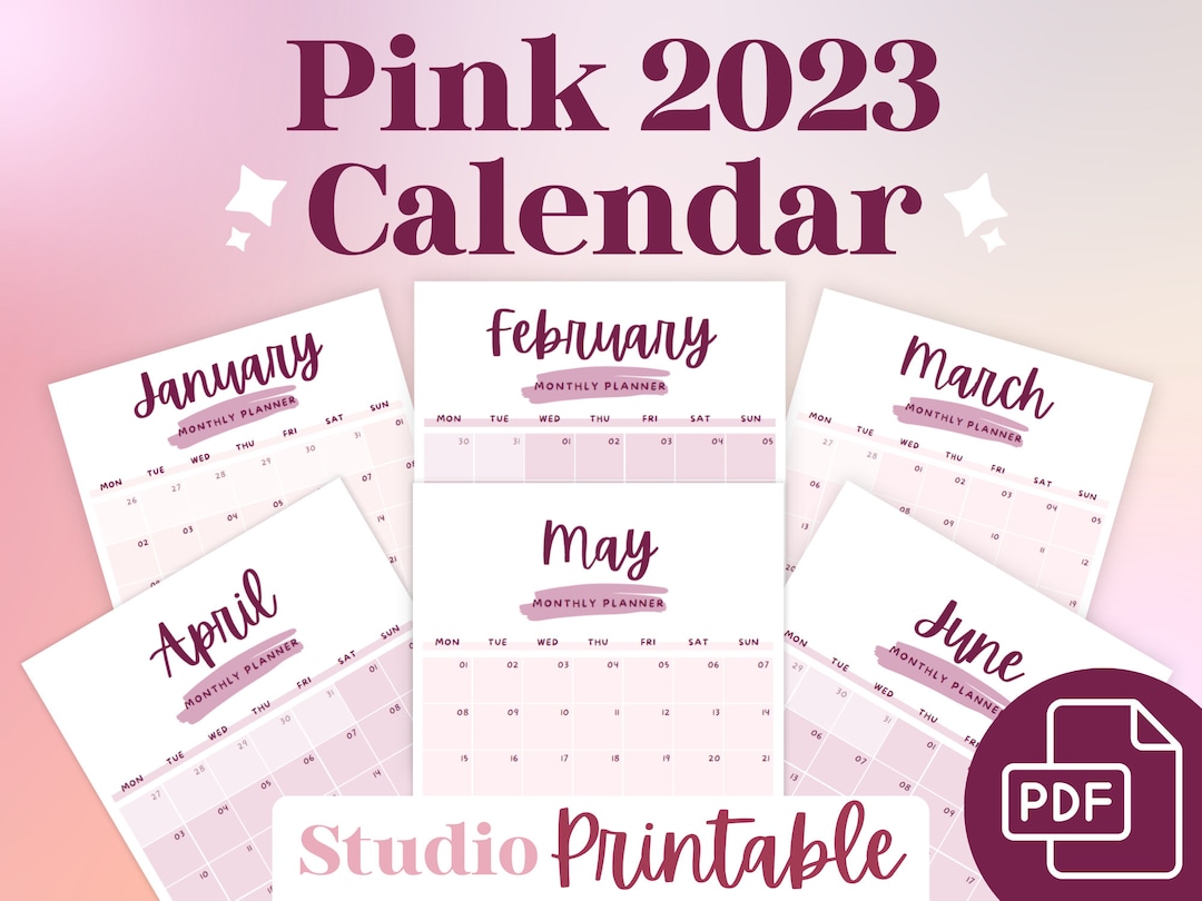 Printable 2023 Calendar Pink Dated Monthly Calendar 2023 - Etsy