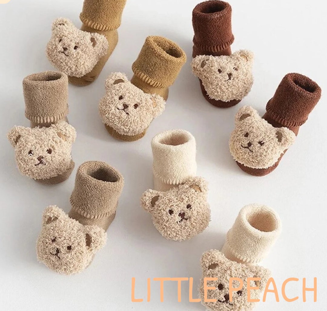 Unisex Teddy Bear Slipper Socks Baby First Walkers Anti Slip Baby Bear ...