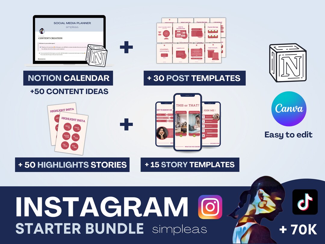 Starter Pack INSTAGRAM Templates NOTION Social Media - Etsy