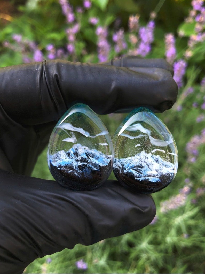 Frostveil Snowy Mountain Resin Ear Plugs – Handmade Landscape Ear ...