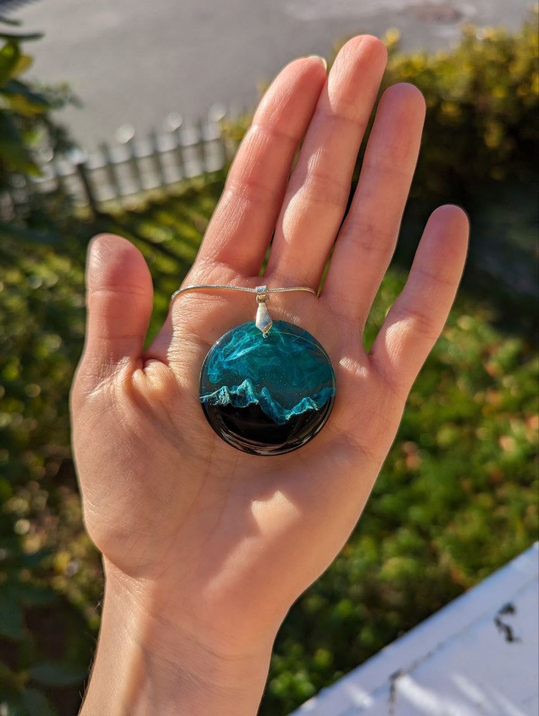 Pendant With Mountains, Made of Epoxy Resin. Handmade. Blue Mountains ...