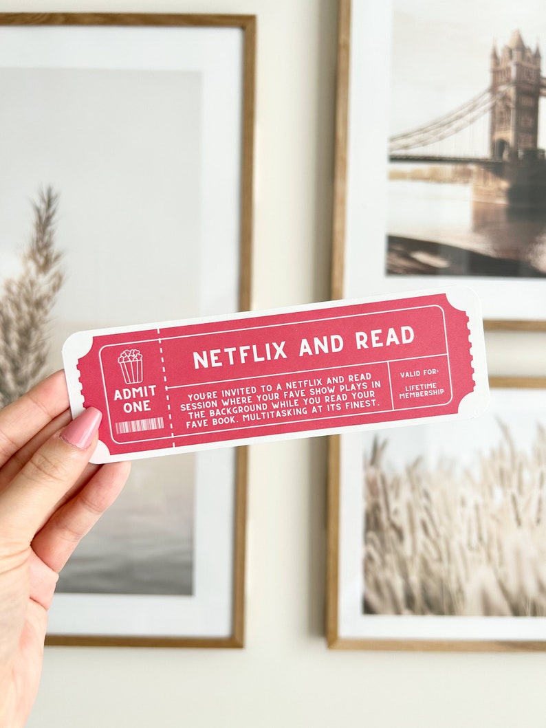 Netflix and Read Ticket Bookmark: Bookish Gift - Etsy