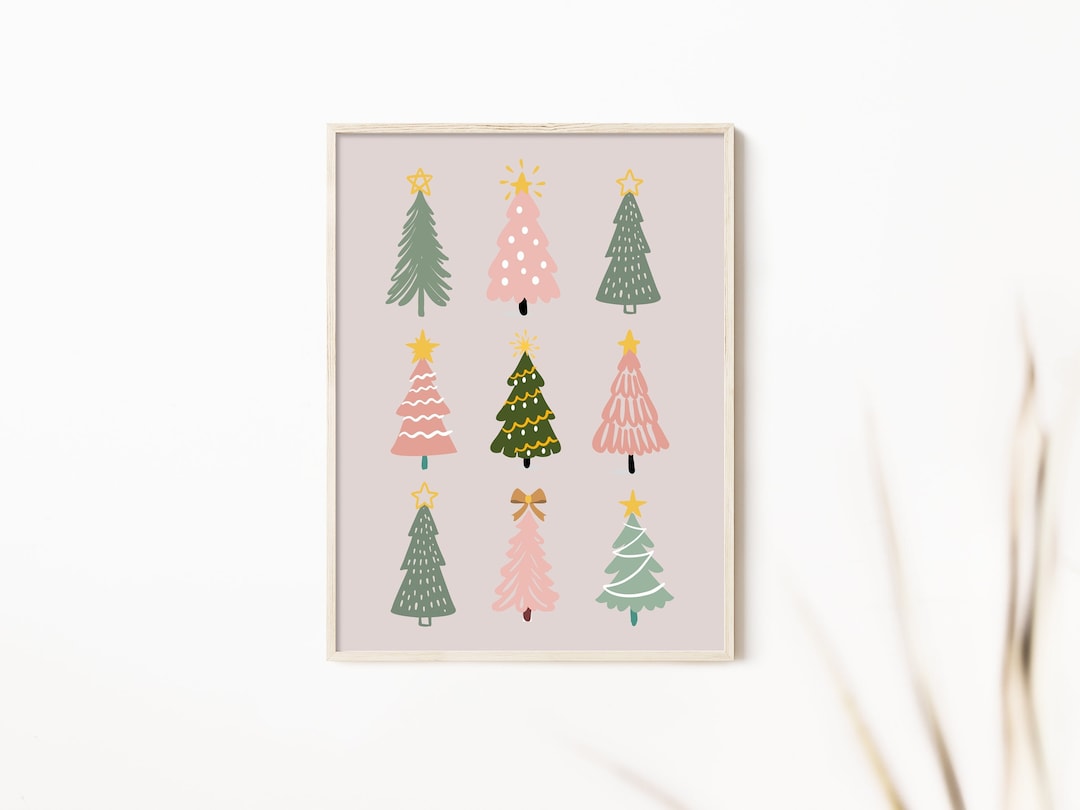 Cute Pastel Christmas Trees Art Print | Christmas Art Print, Colourful ...