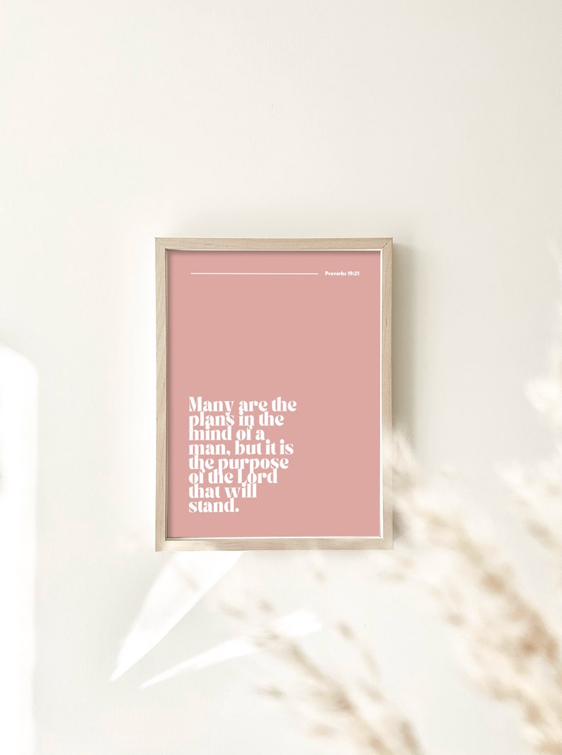 Proverbs 19:21 Bible Verse Scripture Art Print, Christian | Solid Pink ...