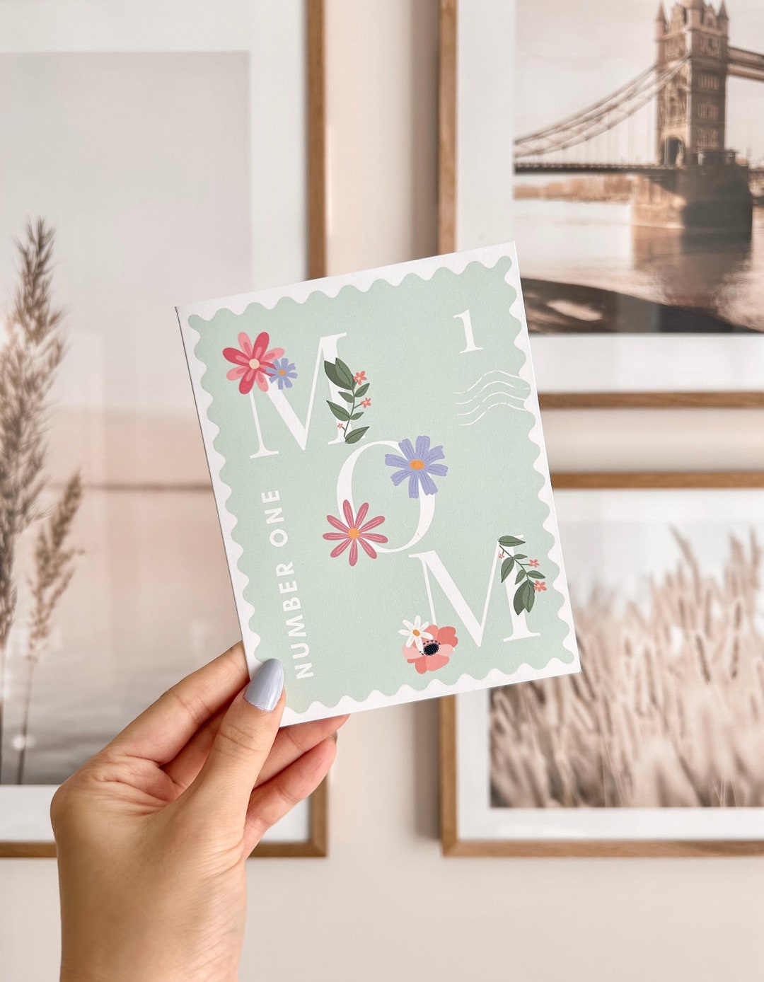 Number One MOM Card | Cute Mother's Day Stamp Card, Floral Mother's Day ...