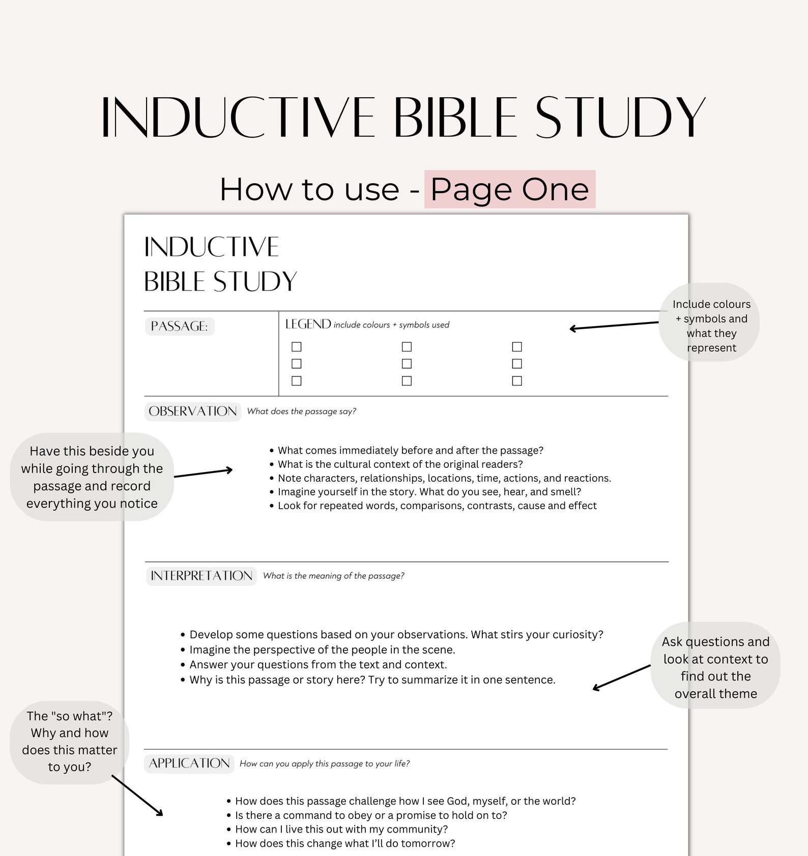 Inductive Bible Study Template Worksheet Scripture Bible - Etsy