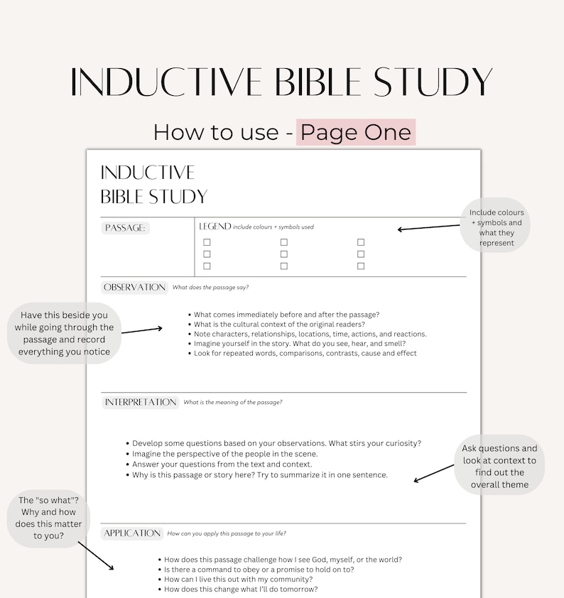 Inductive Bible Study Template Worksheet Scripture Bible - Etsy