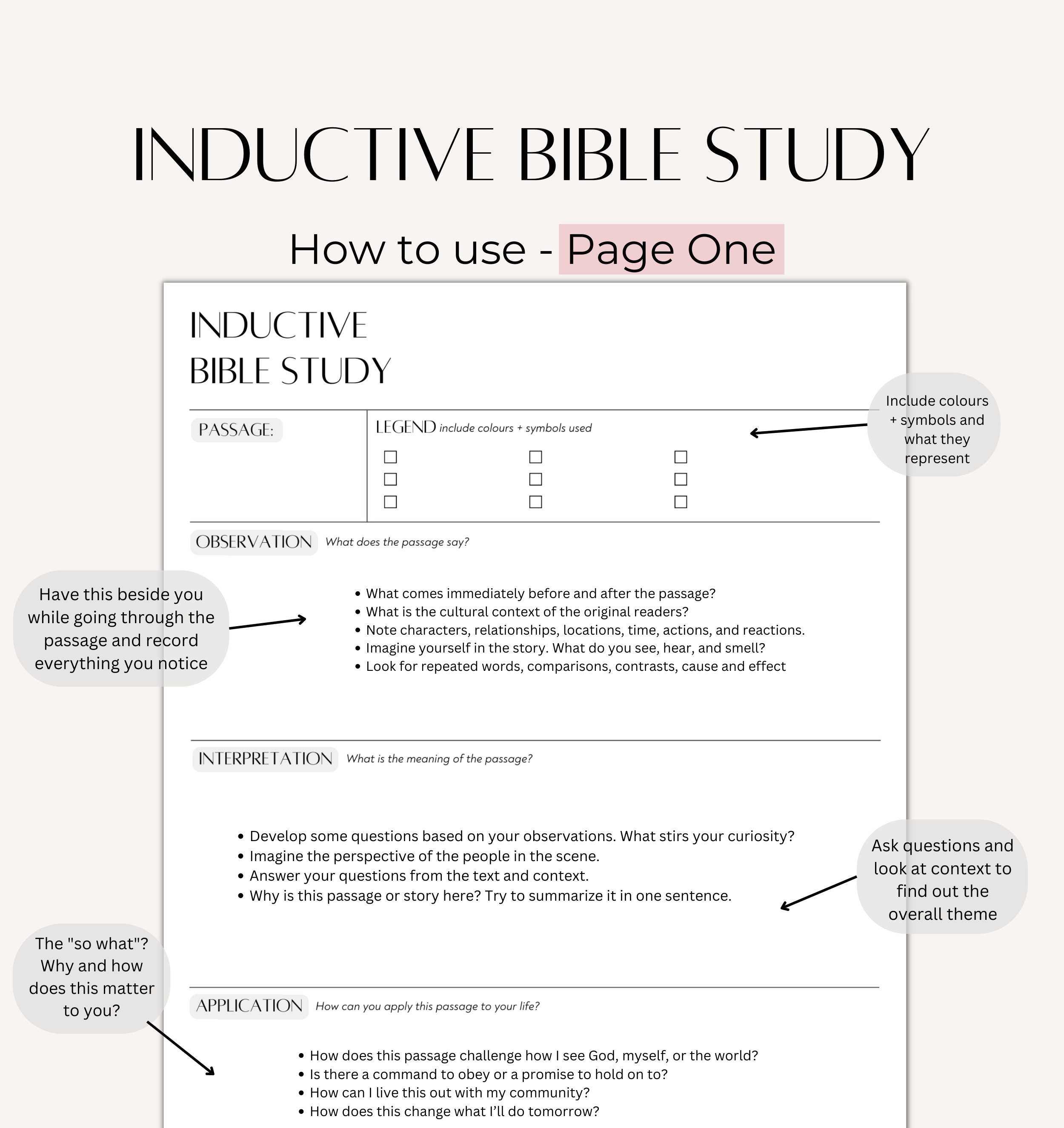 Inductive Bible Study Template Worksheet Scripture Bible - Etsy