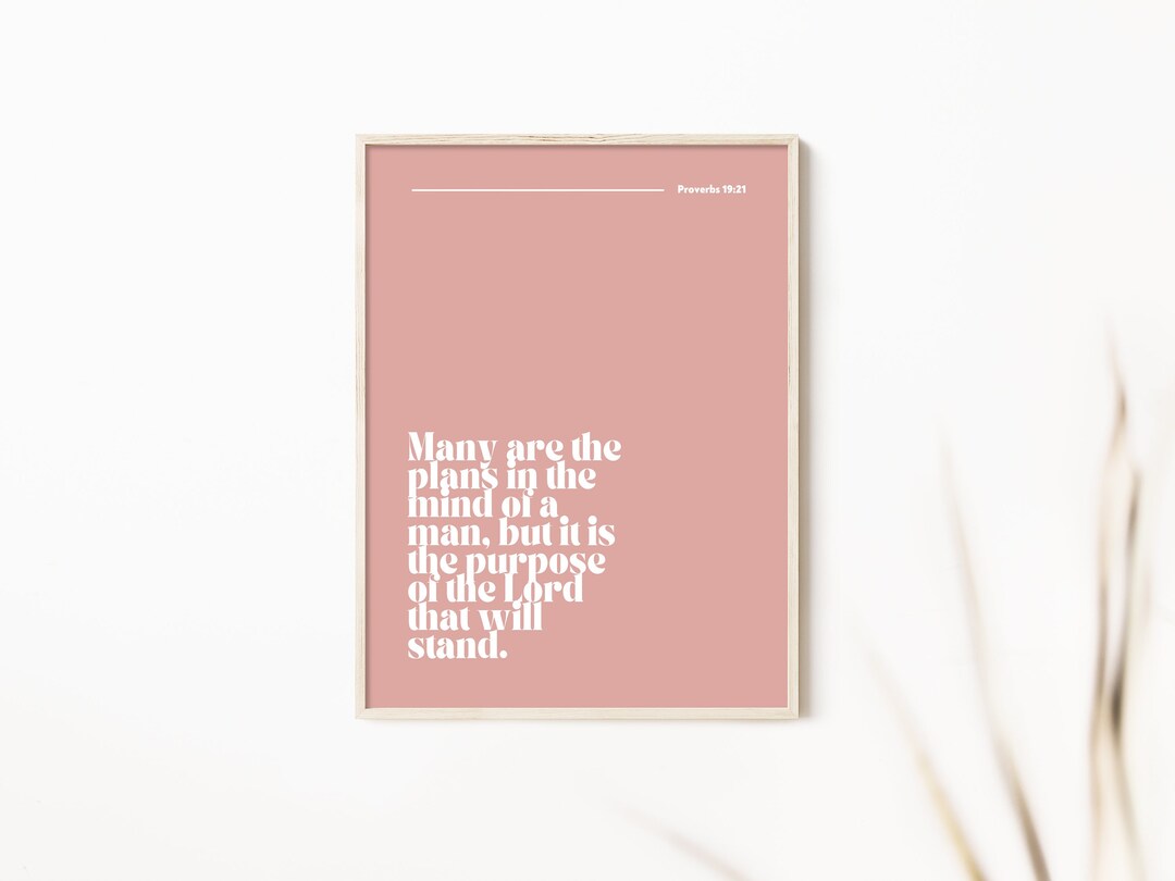 Proverbs 19:21 Bible Verse Scripture Art Print, Christian | Solid Pink ...