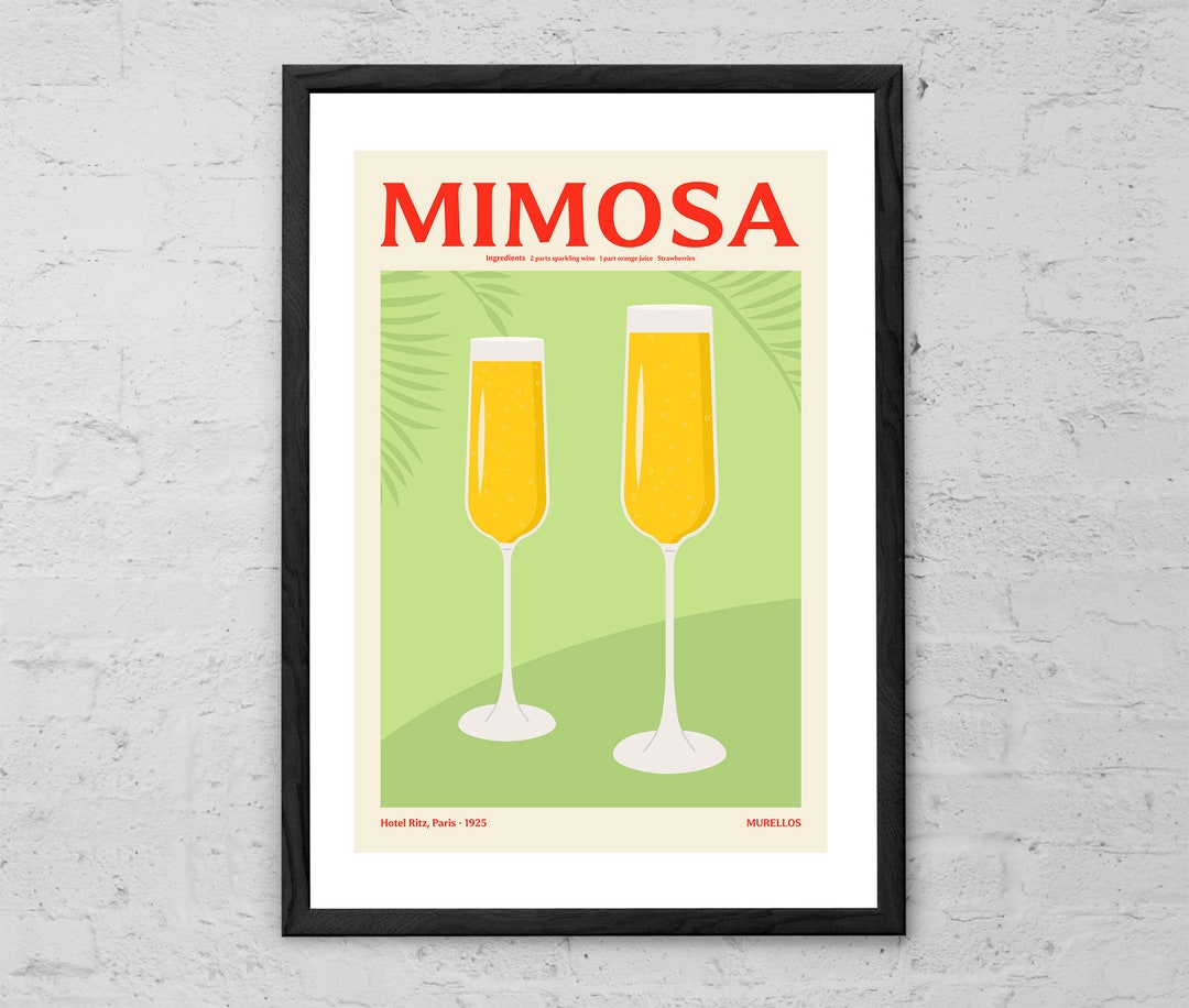 Mimosa Cocktail - Art Print - Mimosa Poster Illustration - Retro ...