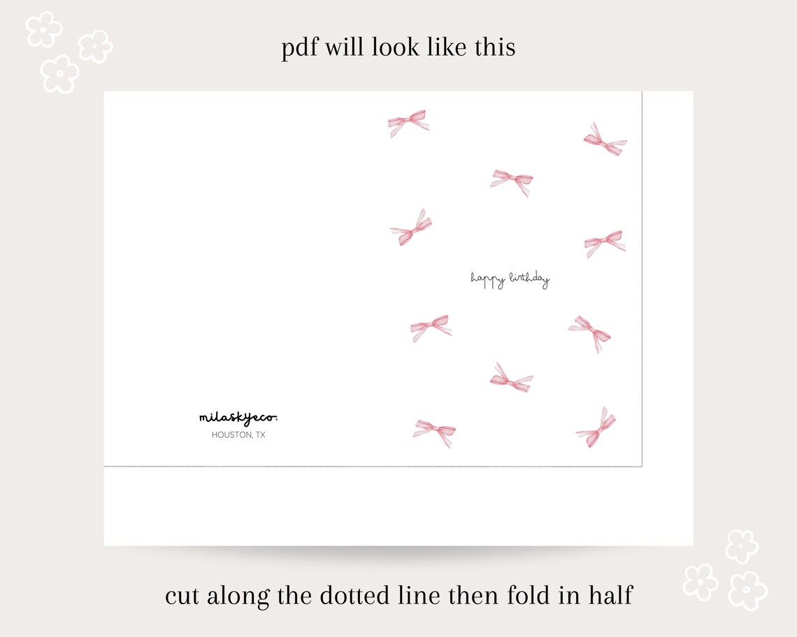 Pink Bow Birthday Card - Etsy