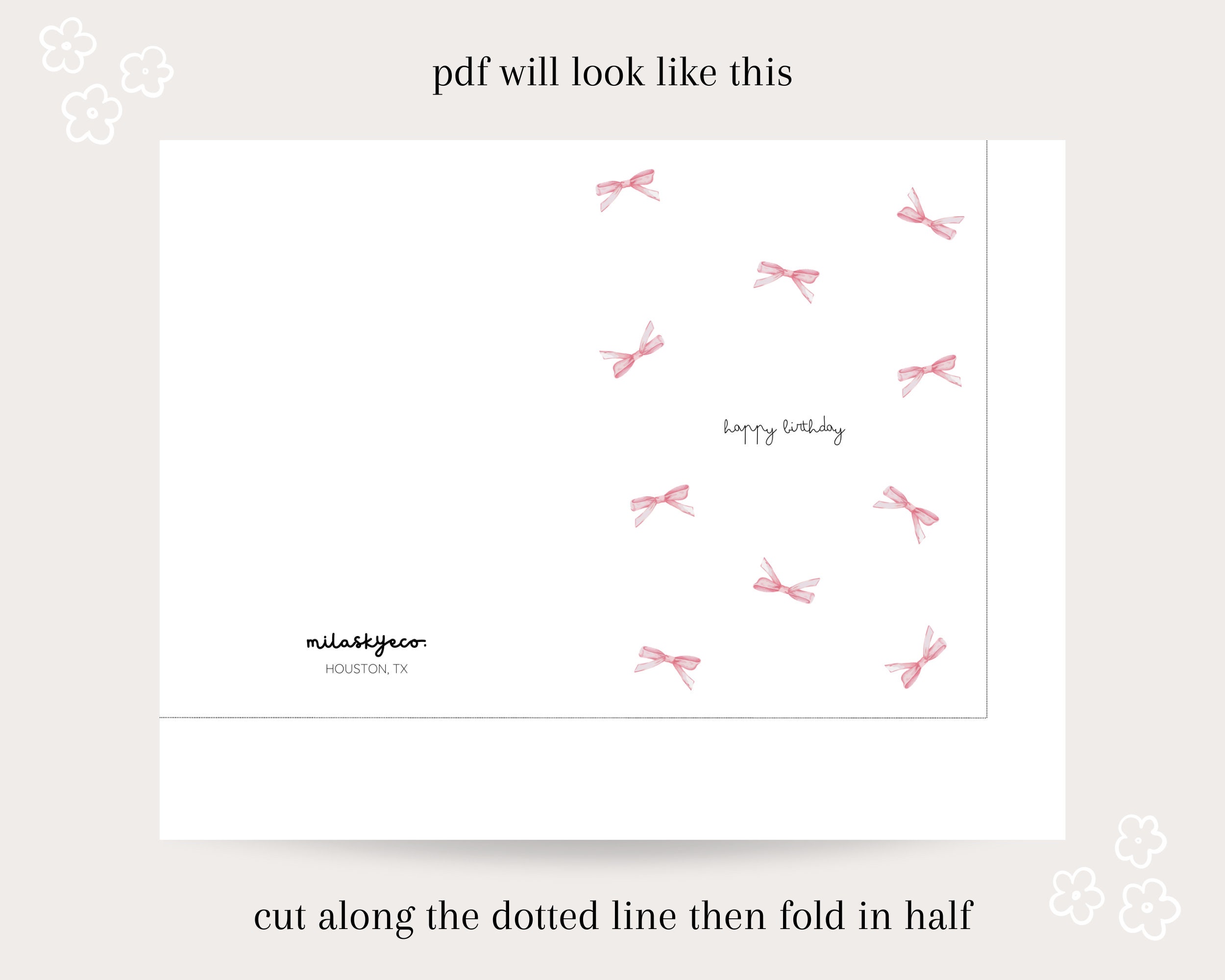 Pink Bow Birthday Card - Etsy