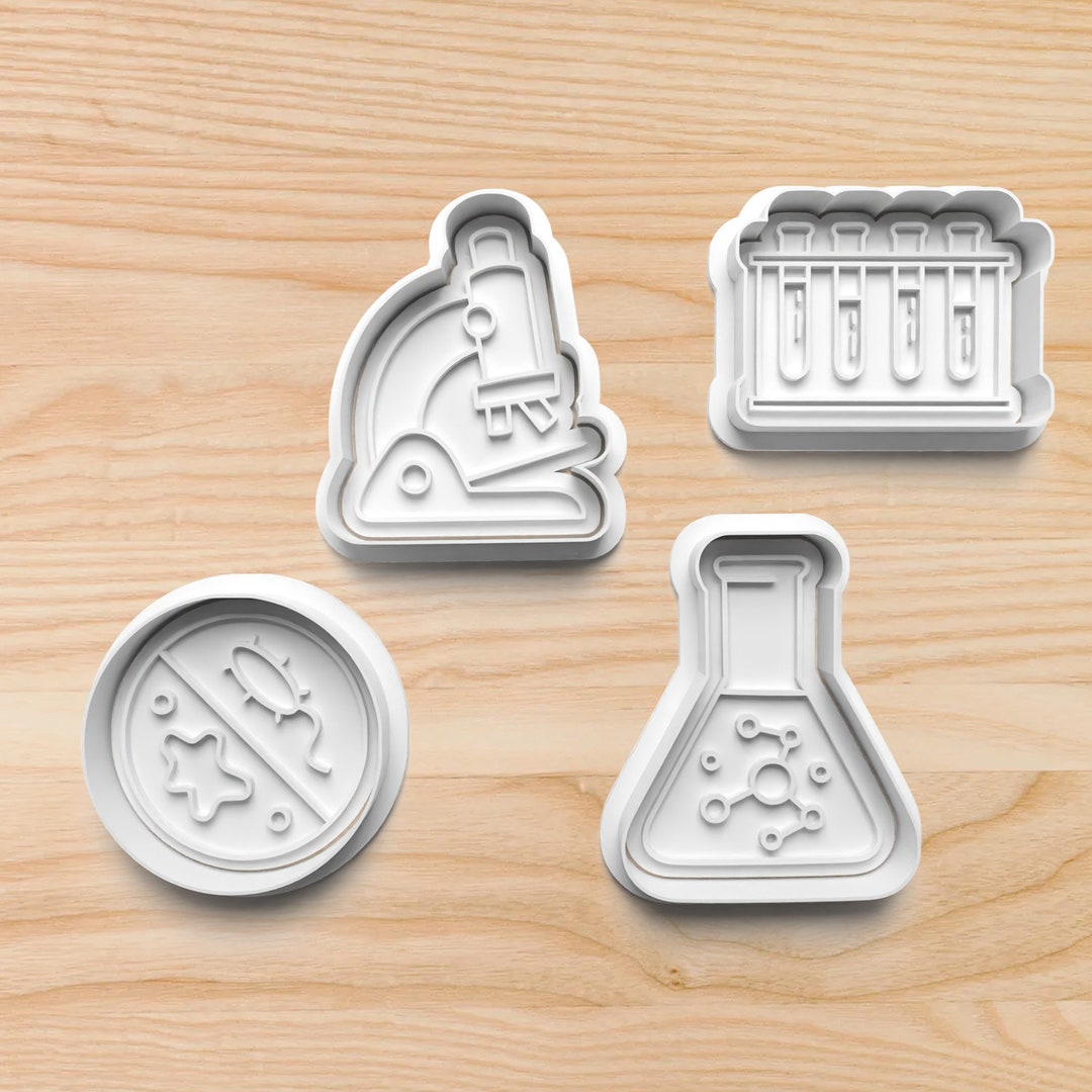 Science Cookie Cutter Set – 4pc STEM Cutters Featuring Microscope ...