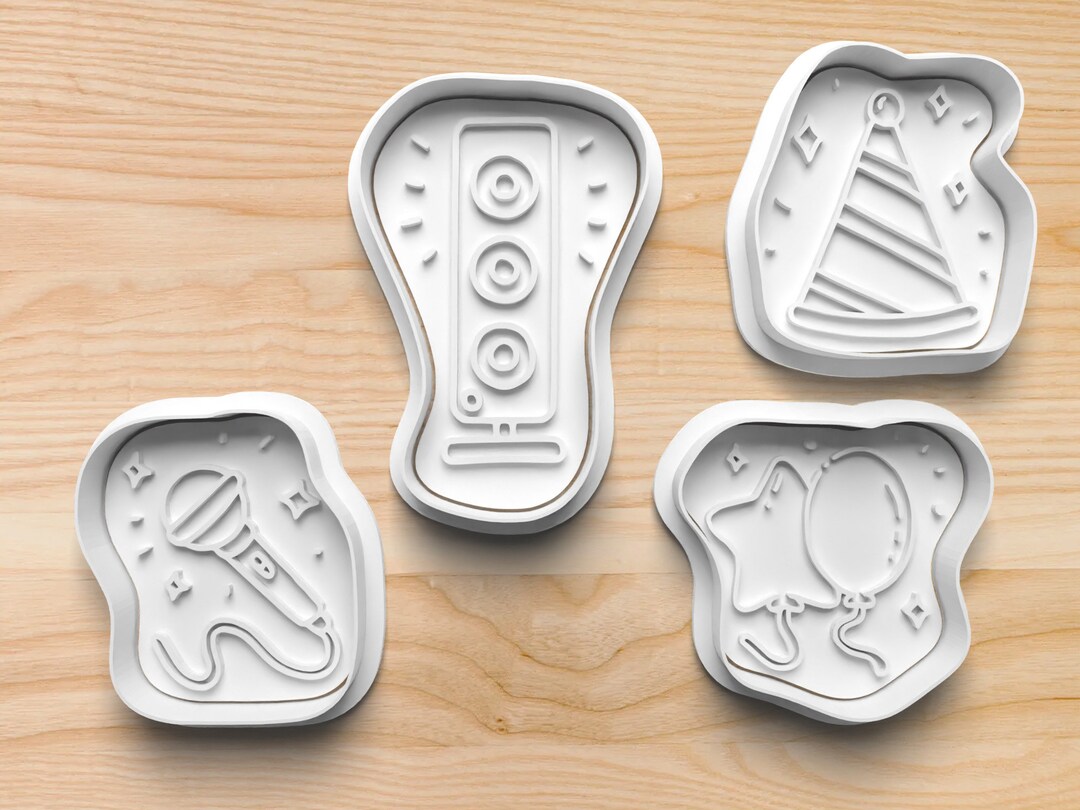 Party Cookie Cutter Set – Microphone and Balloon Stamps With Hat and ...