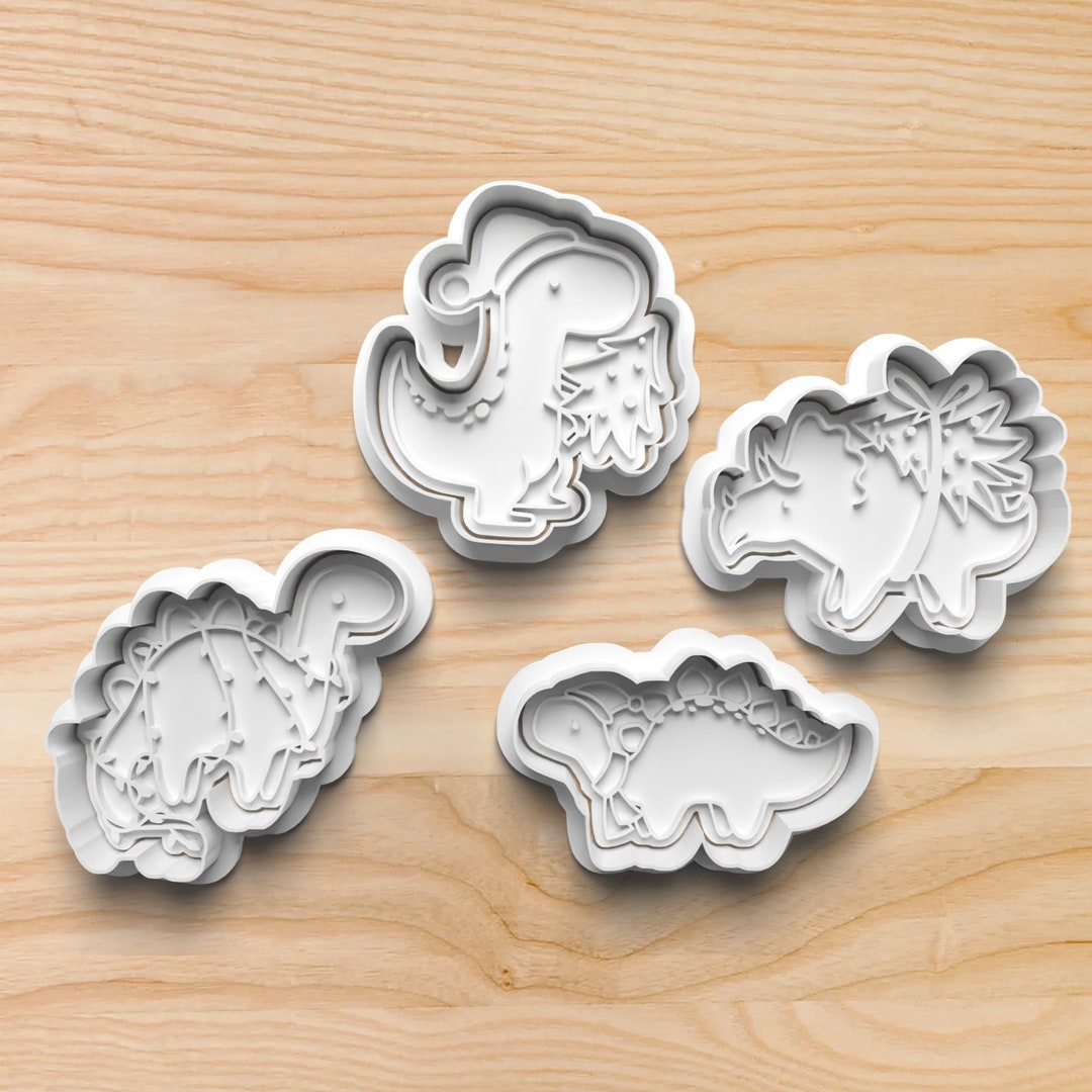 Christmas Dinosaur Cookie Cutter Set – 4pc Holiday Dino Cutters ...