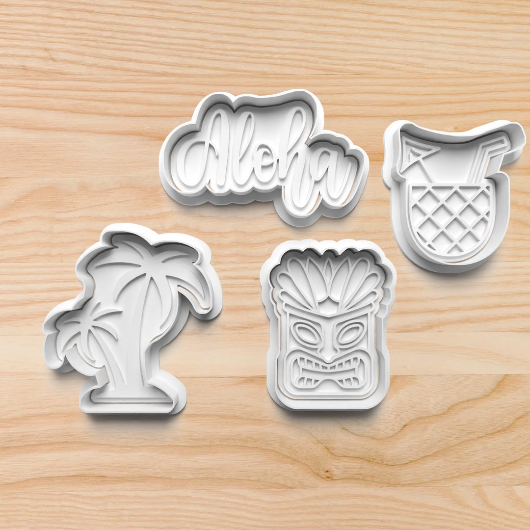 Tiki Luau Cookie Cutters With Stamps: Aloha, Palm Tree, Tiki Mask - Etsy