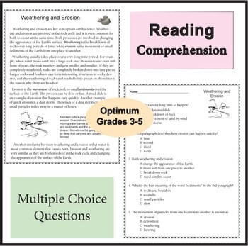 Weathering and Erosion Science Reading Comprehension Passages and ...