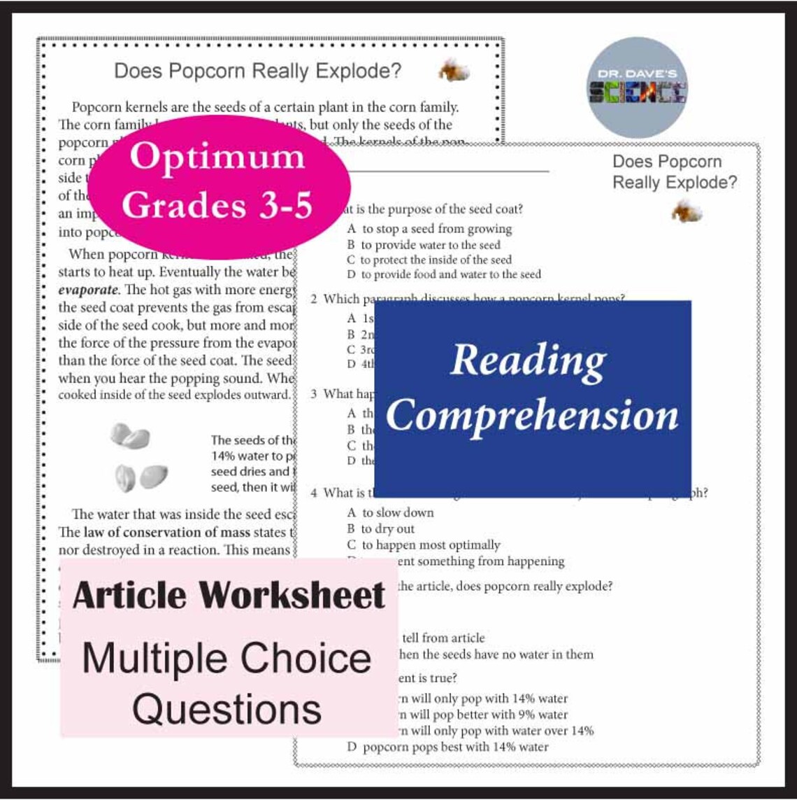 Popcorn Science Activity Experiment Popcorn Reading Comprehension - Etsy