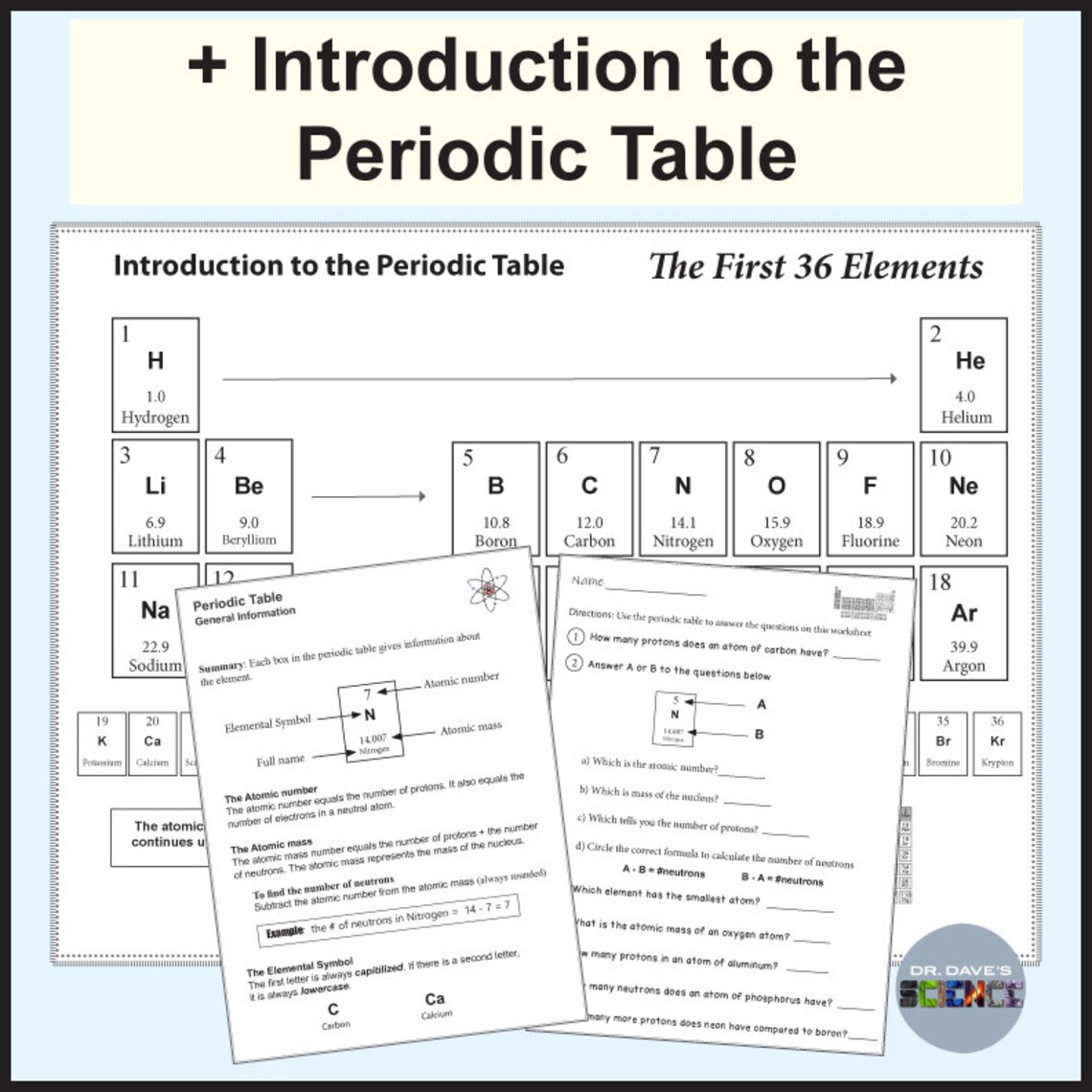 Atoms and Atomic Structure Model and Worksheets, Periodic Table 5th ...