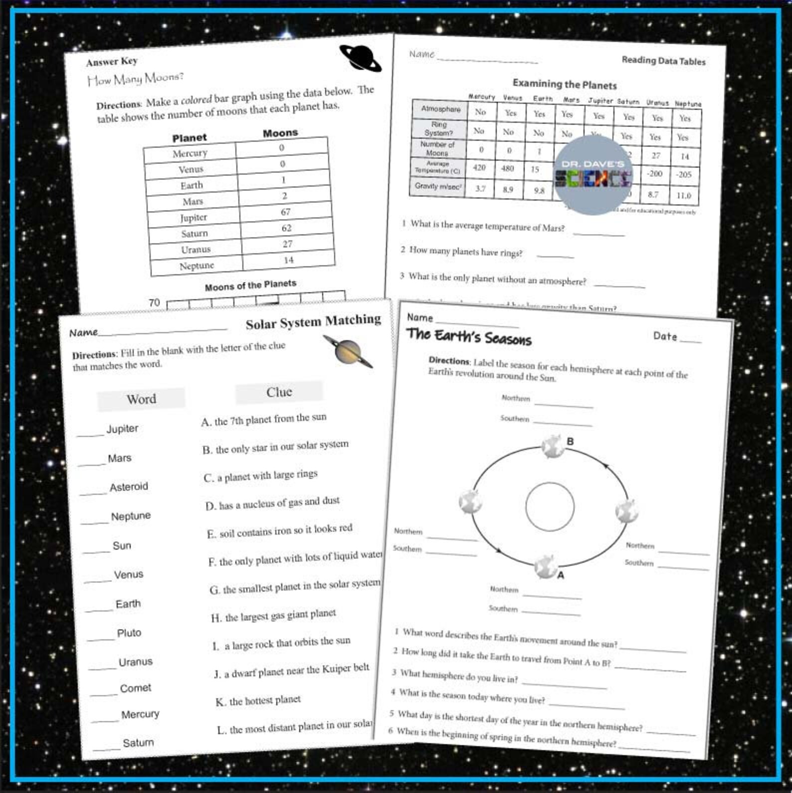 Solar System and Planets Worksheet Packet - Etsy