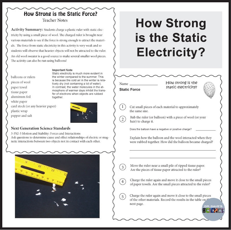 Static Electricity Activities, Worksheets, and Reading Comprehension ...