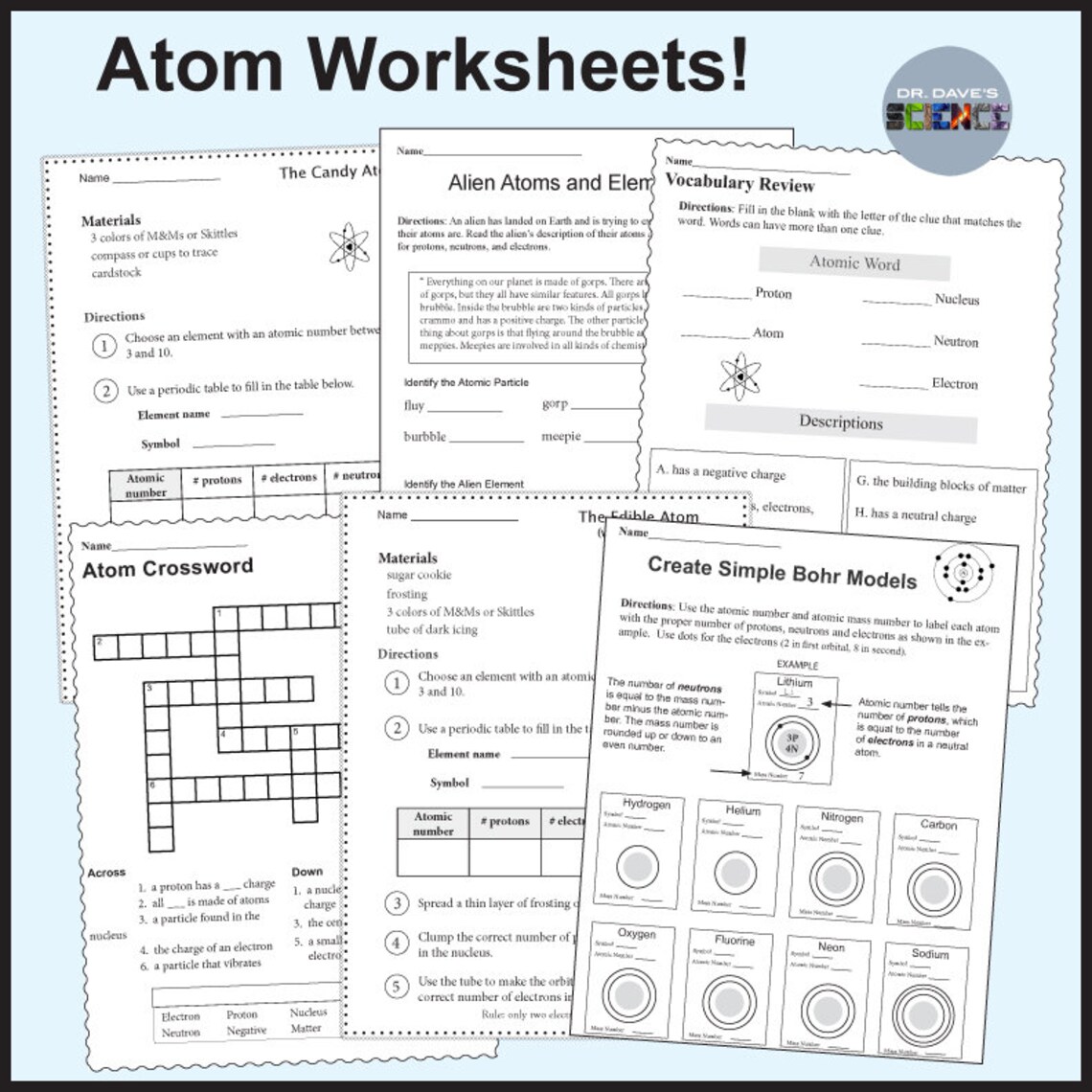 Atoms and Atomic Structure Model and Worksheets, Periodic Table 5th ...