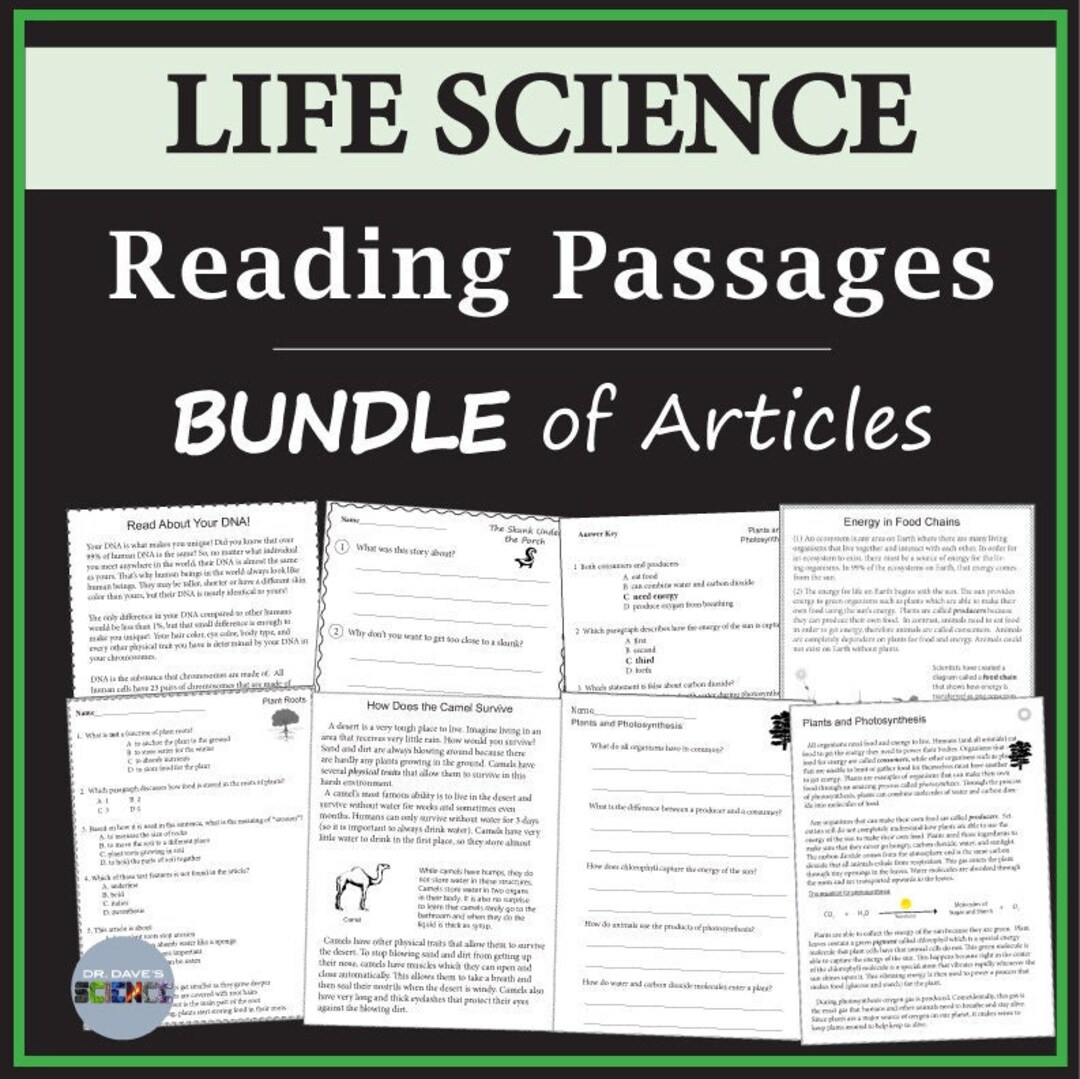 Science Reading Comprehension Passages and Questions Life Science ...