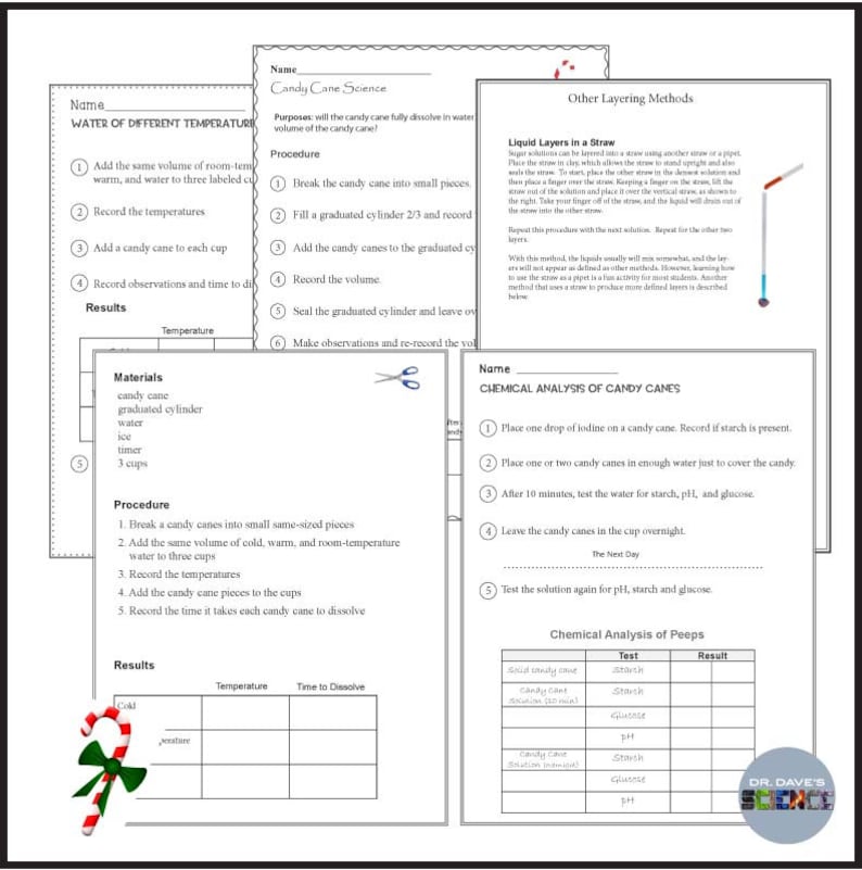 Candy Cane Science Experiments Holiday Activities (PDF) - Etsy