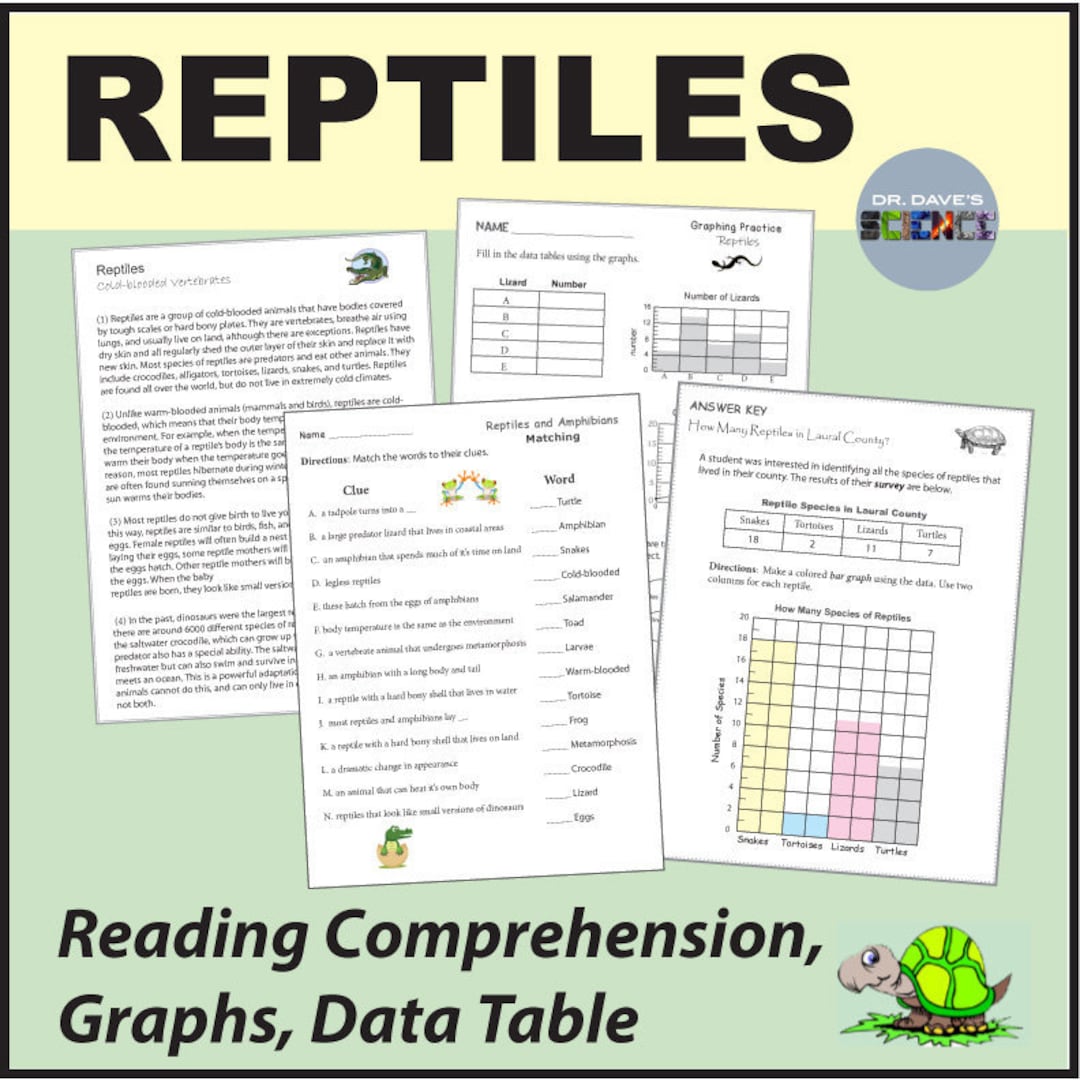 Reptiles Reading Comprehension, Graphs and Tables, Activities ...