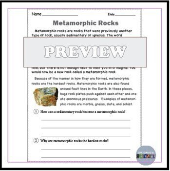 Types of Rocks Reading Comprehension Sedimentary, Igneous, and ...
