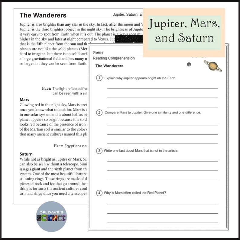 Planets and the Solar System Reading Comprehension Passage and ...