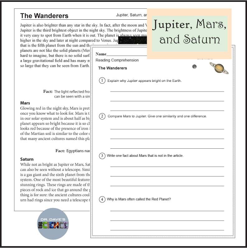 Solar System Reading Comprehension Worksheets
