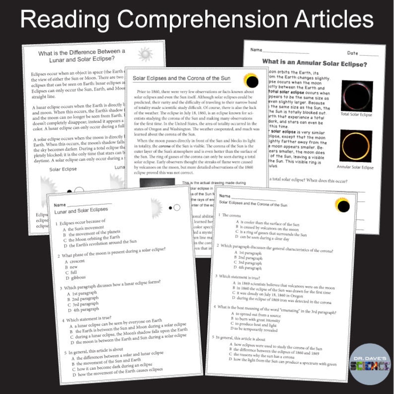Solar Eclipse Activities, Reading Comprehension, Posters, Unit Lunar - Etsy