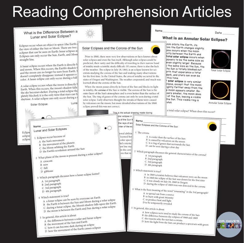 Solar Eclipse Activities, Reading Comprehension, Posters, Unit Lunar - Etsy