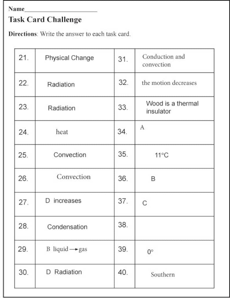 Thermal Energy Task Cards - Etsy