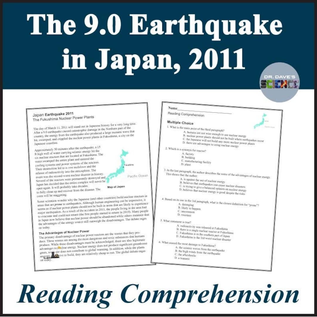 Earthquake Fukushima Reading Comprehension Passage and Questions - Etsy