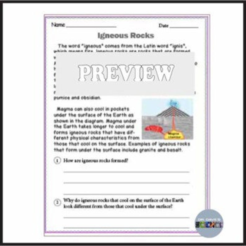 Types of Rocks Reading Comprehension Sedimentary, Igneous, and ...