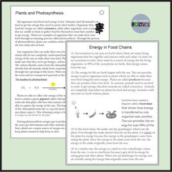 Science Reading Comprehension Passages and Questions Life Science ...