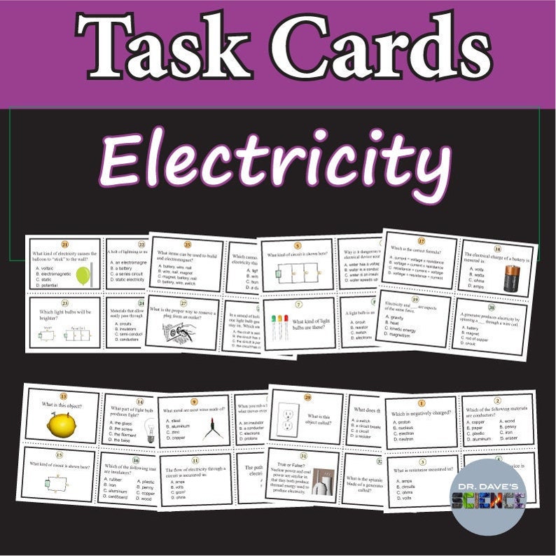 Electricity Task Review Cards - Etsy