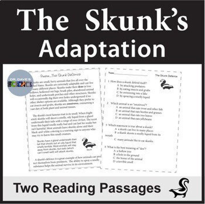 Animal Adaptations Skunk Science Reading Comprehension Passage - Etsy