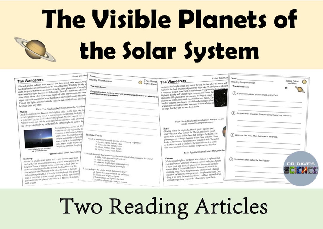 Planets and the Solar System Reading Comprehension Passage and ...