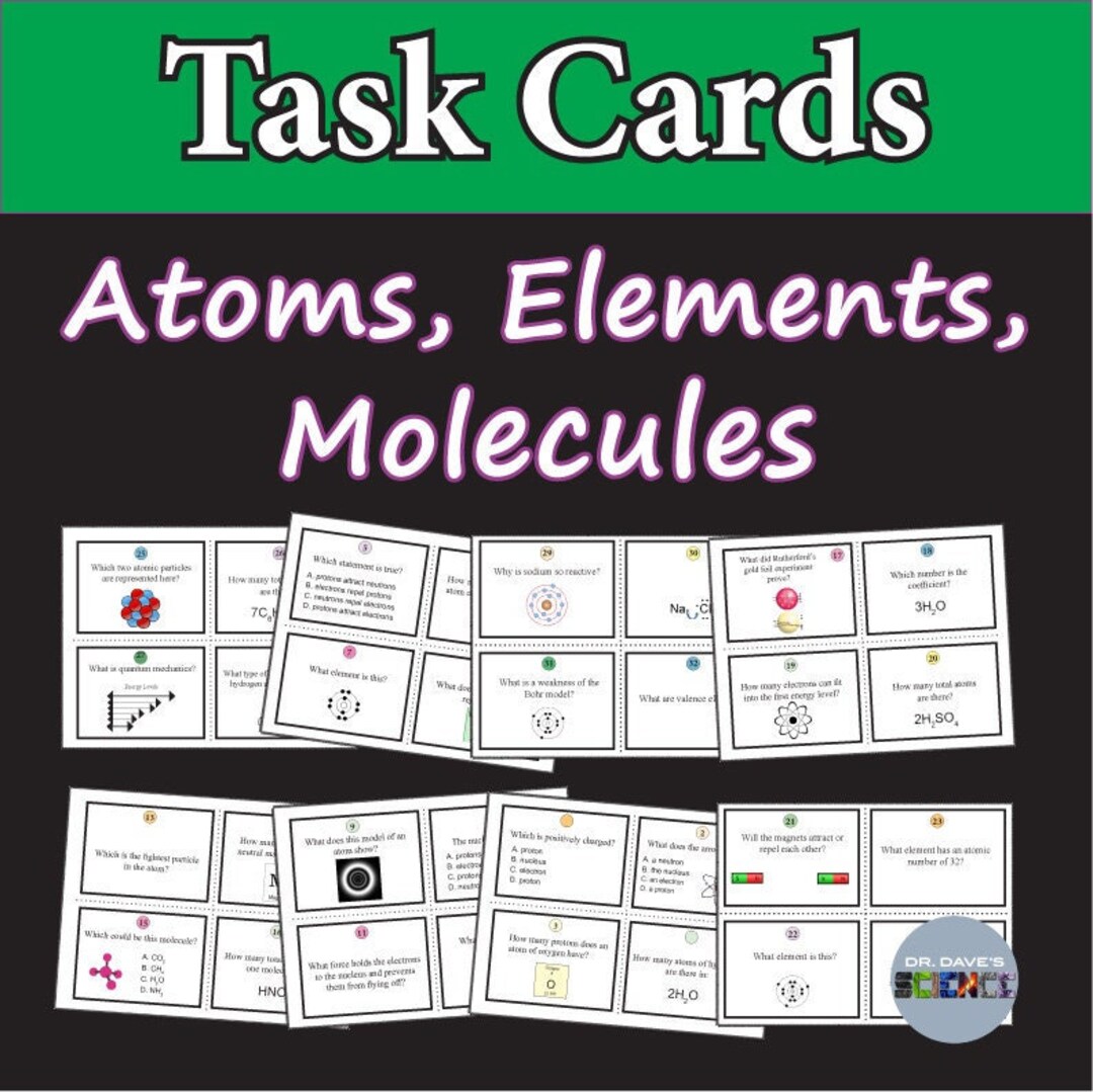 Atoms, Elements, and Molecules Task Cards - Etsy
