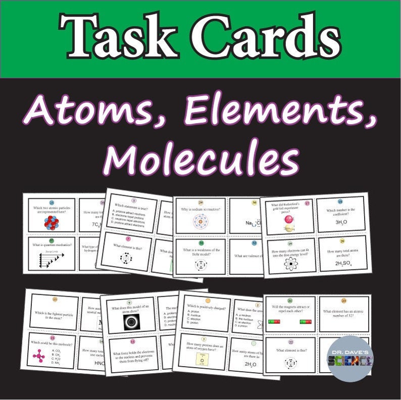 Atoms, Elements, and Molecules Task Cards - Etsy