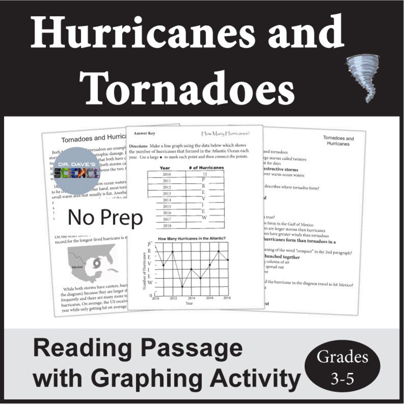 Weather Reading Comprehension Graph Worksheets Hurricanes and Tornadoes ...