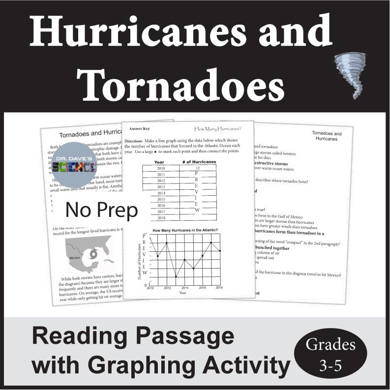 Weather Reading Comprehension Graph Worksheets Hurricanes and Tornadoes ...