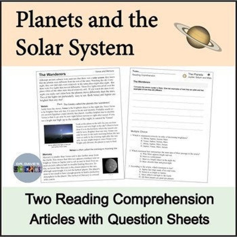 Planets and the Solar System Reading Comprehension Passage and - Etsy