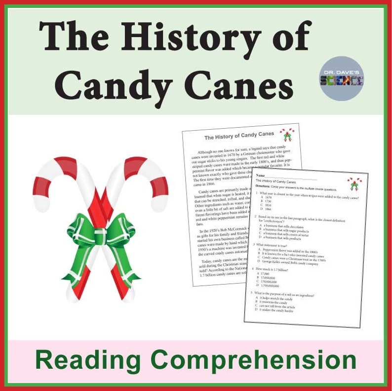 Christmas Candy Cane Science Reading Comprehension the History of Candy ...