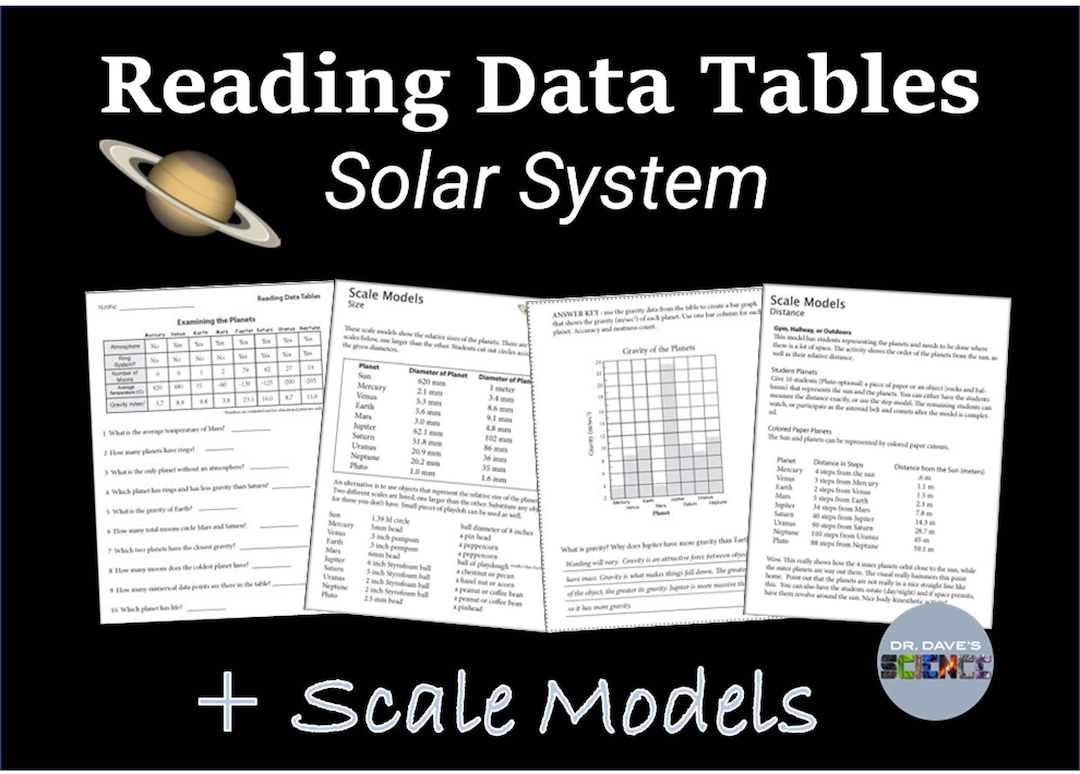 Solar System Scale Models Reading Data Tables and Graphs - Etsy